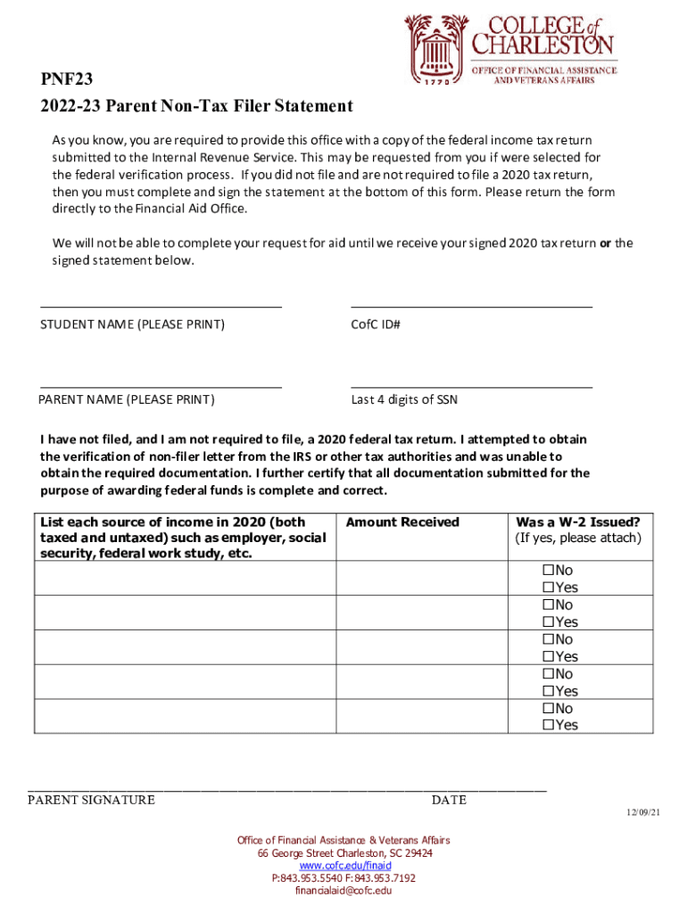 Fillable Online finaid cofc Federal Verification Worksheets - College ...