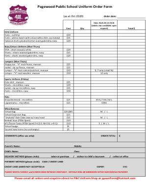 Fillable Online Uniform and Sizing Chart Fax Email Print - pdfFiller