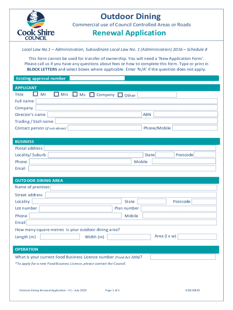 Fillable Online Outdoor Dining - Renewal Application Fax Email Print ...