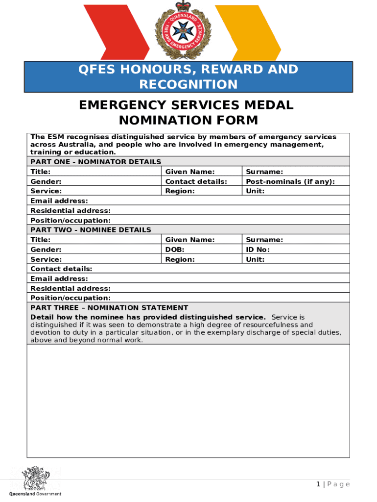 Nomination--Emergency-Service-Medal. ... Doc Template | pdfFiller