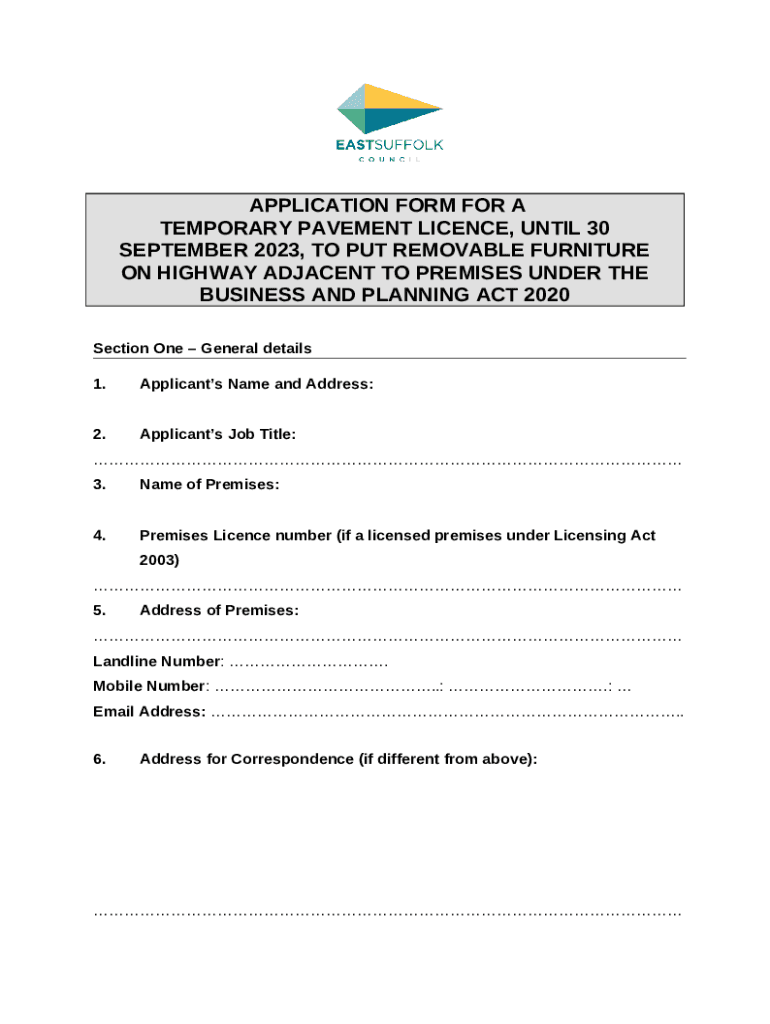 Apply for a table and chairs or pavement licence Doc Template | pdfFiller