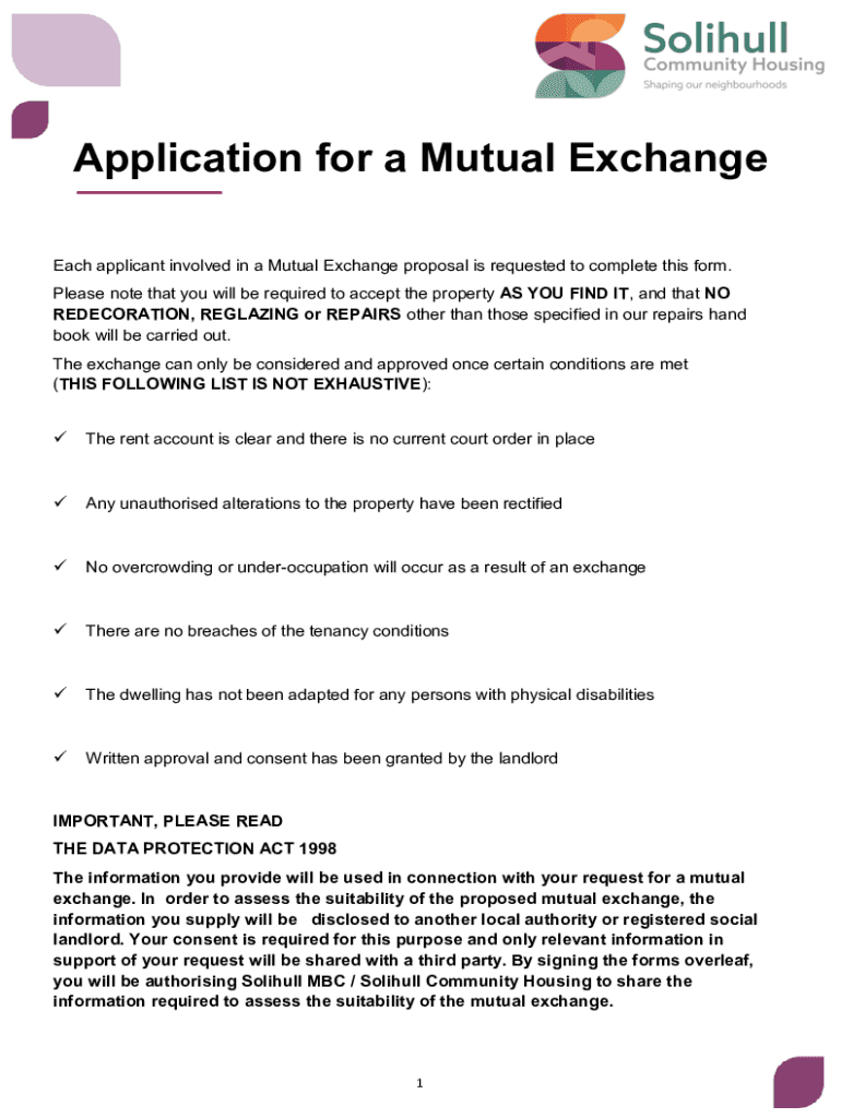 Fillable Online Mutual exchange - initial request to exchange form Fax ...