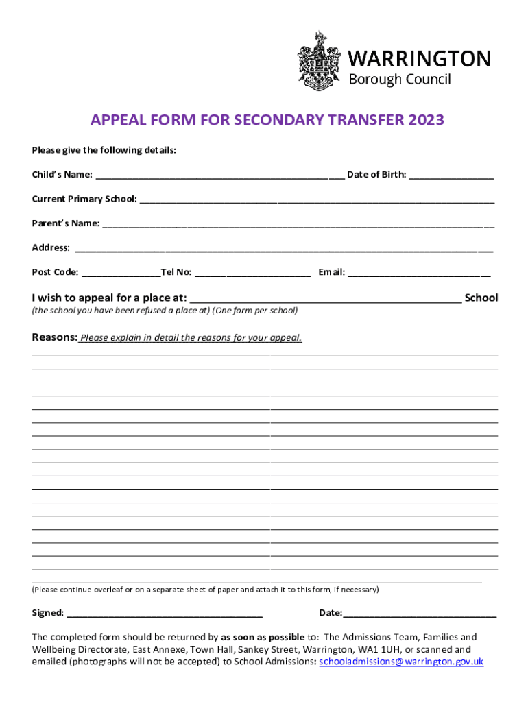 Fillable Online school admissions appeal form Fax Email Print - pdfFiller