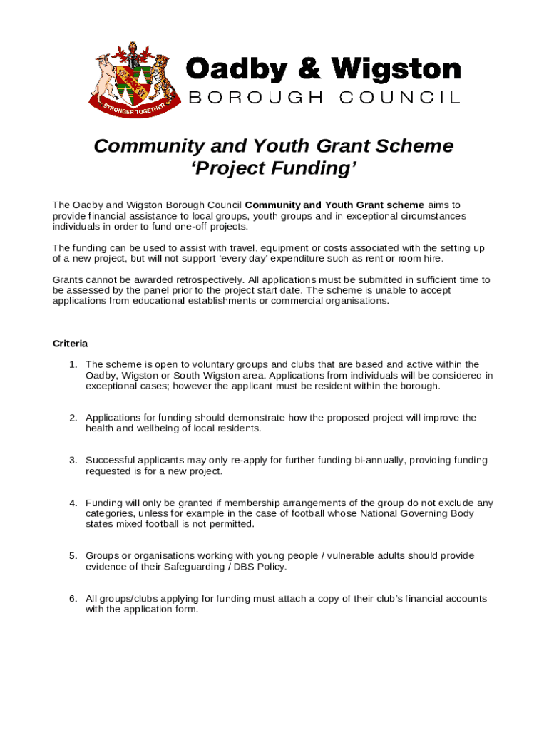 Community Grant Scheme 'Project Funding application ' Doc Template | pdfFiller