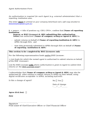 Agent Authorisation Doc Template | pdfFiller
