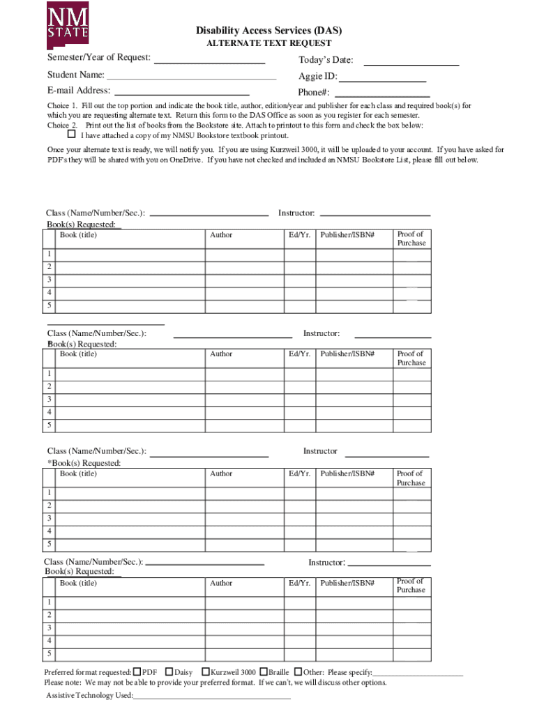 Fillable Online SSD ALTERNATIVE TEXT REQUEST Fax Email Print - pdfFiller