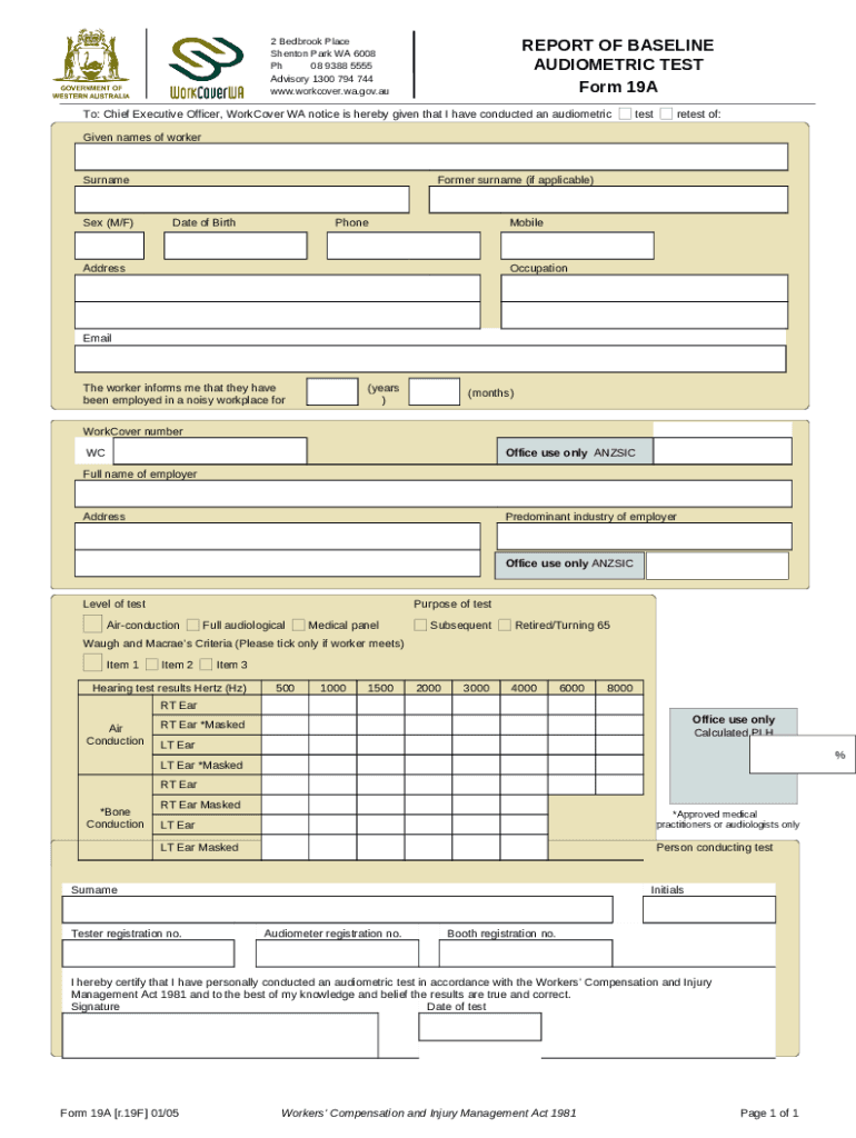 19A - Report of Baseline Audiometric Test Doc Template | pdfFiller