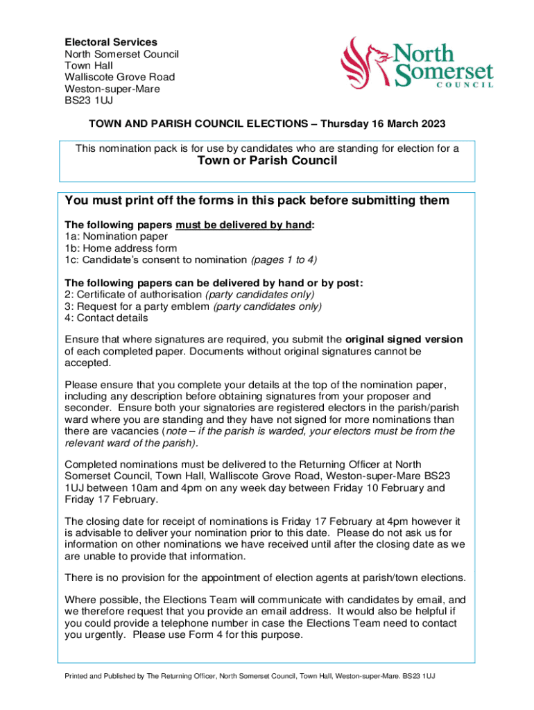 Fillable Online n-somerset gov Nomination pack (incl election agent ...