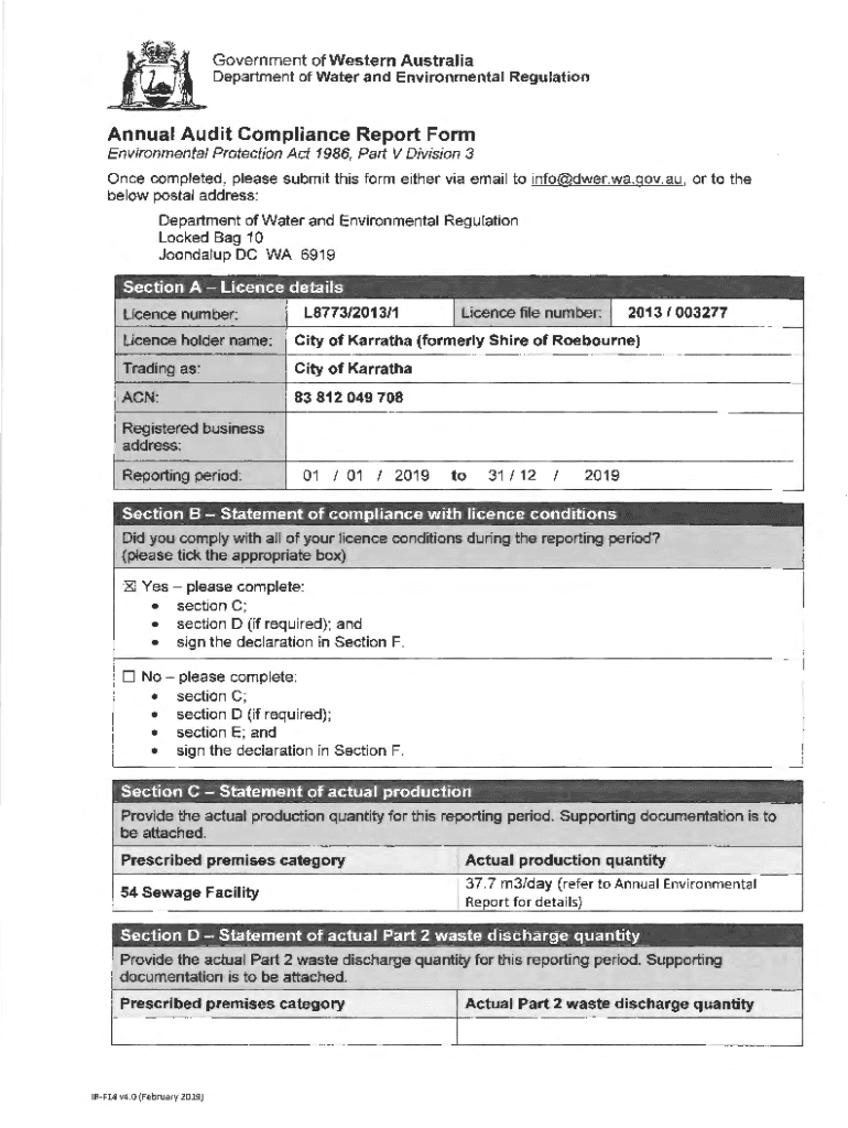 Fillable Online Annual Audit Compliance Report Form ... Fax Email Print ...