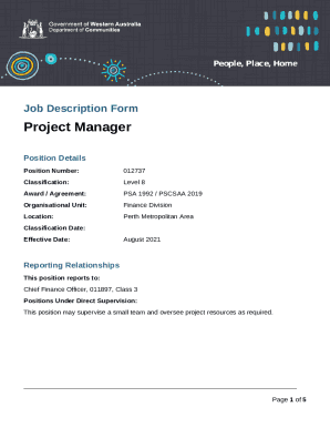 Job Description Project Manager Position Details Doc Template | pdfFiller