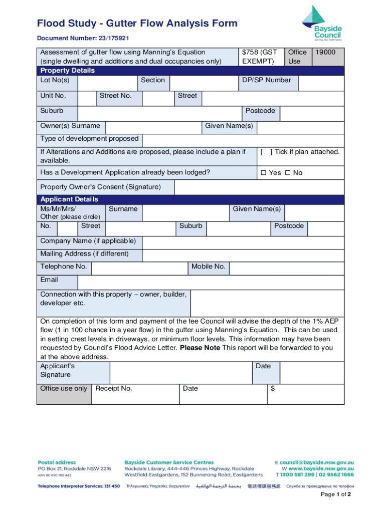 Fillable Online Flood Study - Gutter Flow Analysis Form Fax Email Print ...