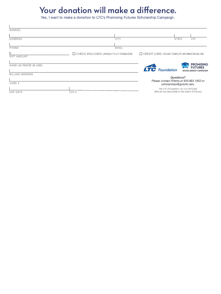 Fillable Online Promising Futures Scholarship Campaign Donation Form. Promising Futures ...