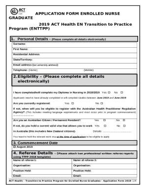 Application Enrolled Nurse Graduate 2019 Doc Template | pdfFiller