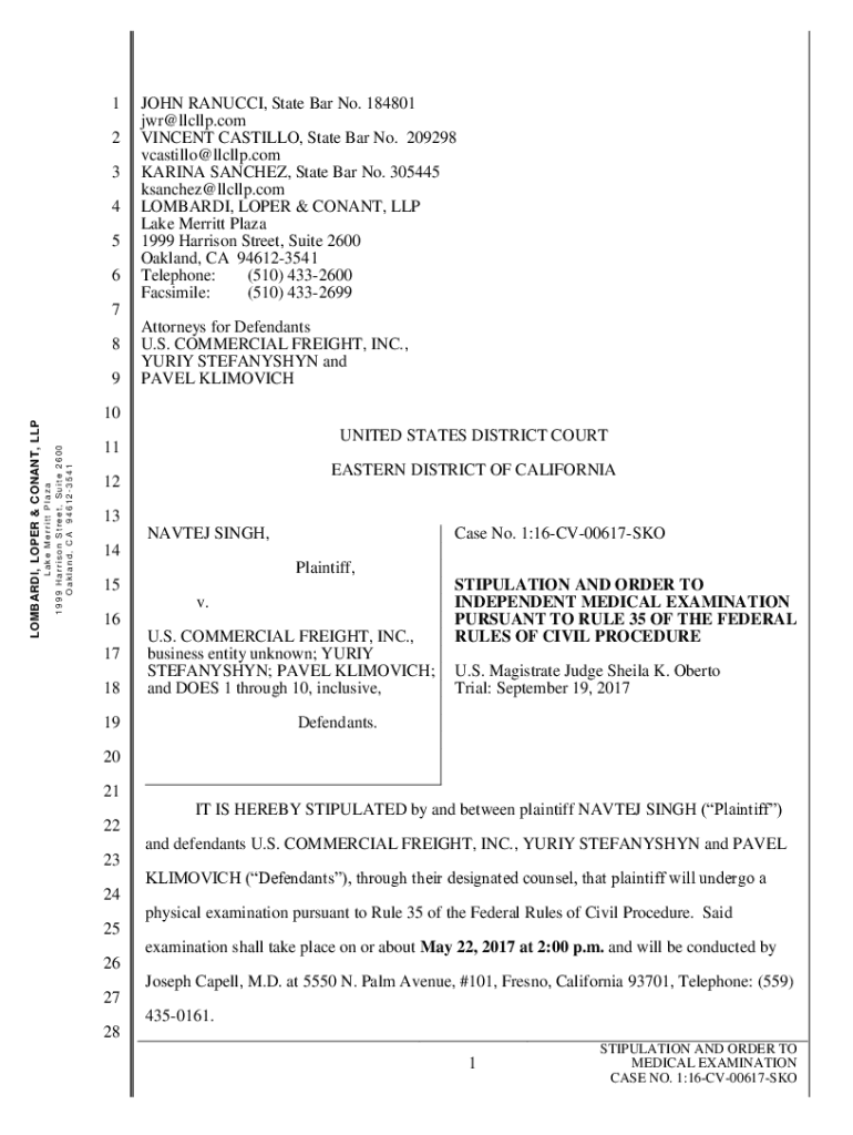 Fillable Online STIPULATION and ORDER to Independent Medical ...