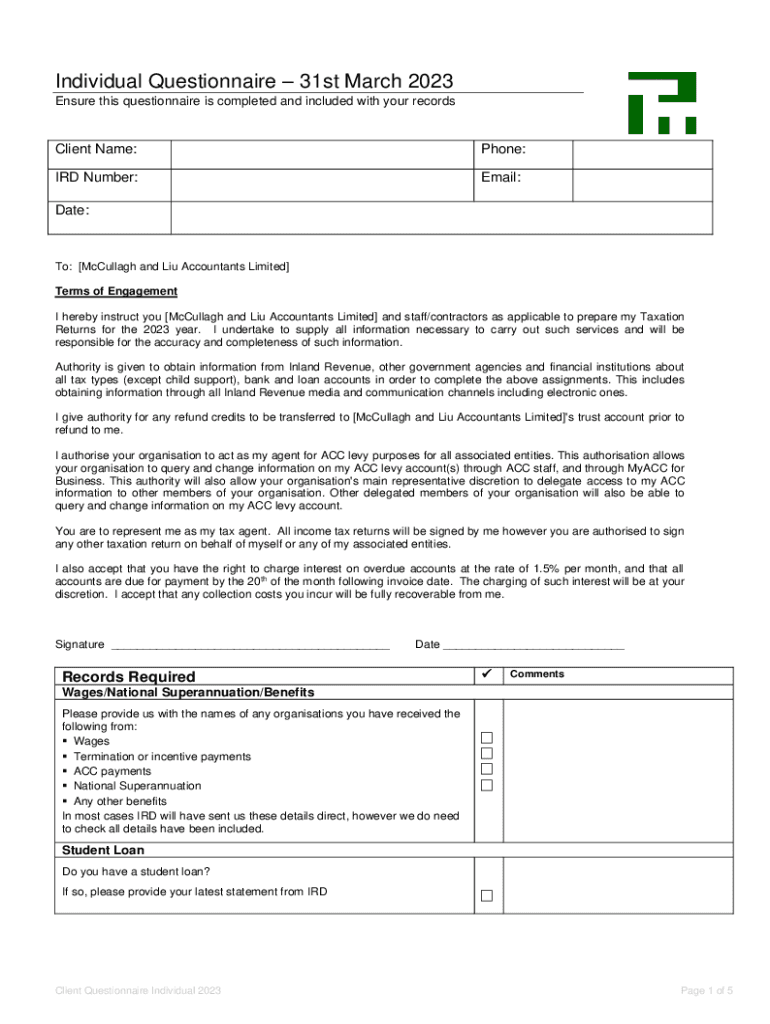 Fillable Online Client Questionnaire Individual - TAX TEAM Fax Email ...