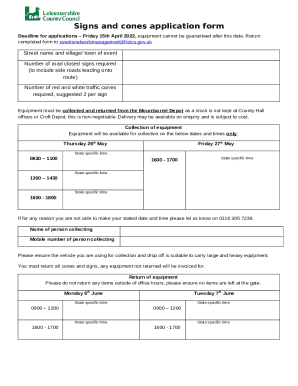 Jubilee event - Signs and cones application Doc Template | pdfFiller