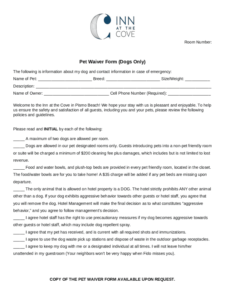 Pet Waiver (Dogs Only) Doc Template | pdfFiller