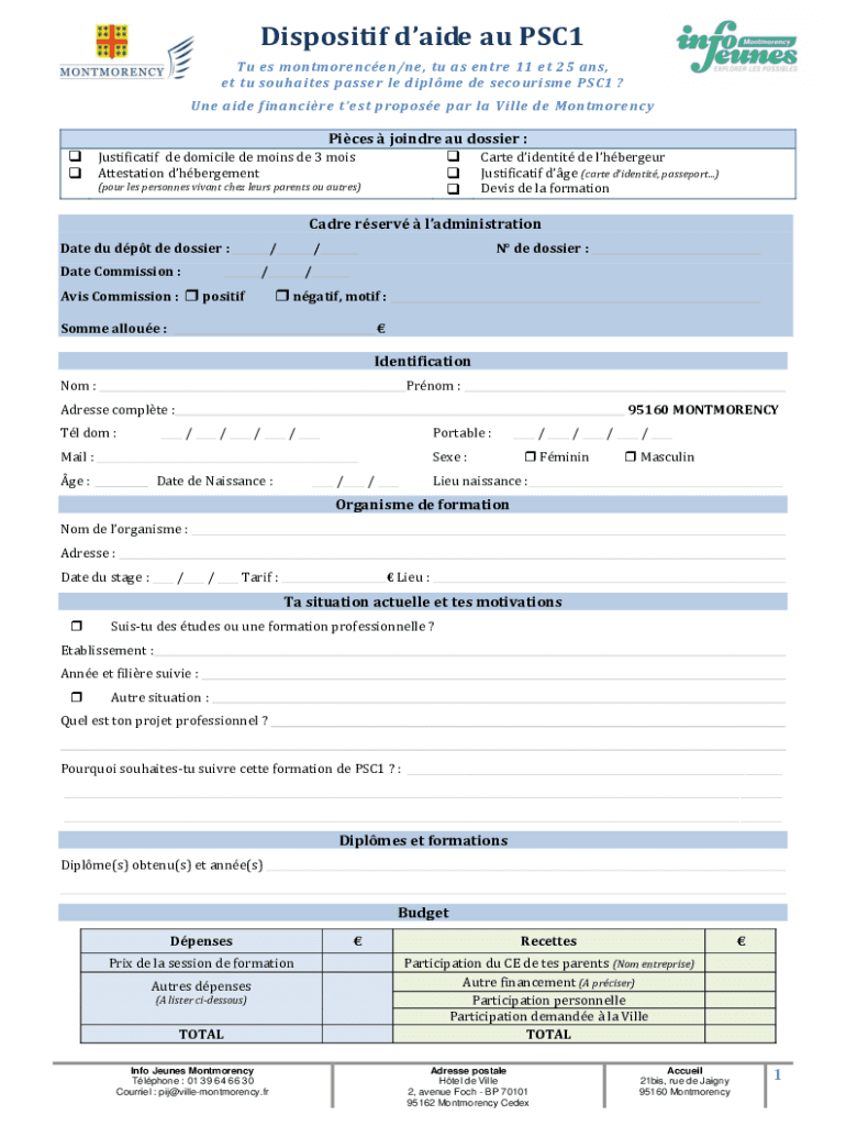 Remplissable En Ligne Formation aux premiers secours civique - "Un jeune form ... Fax Email ...