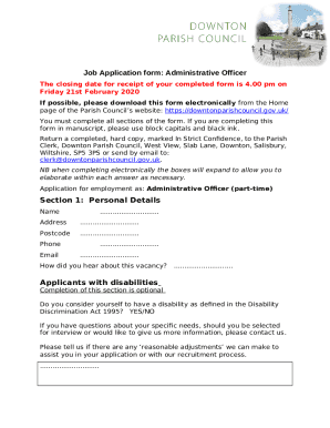 Job Application : Administrative Officer - downtonparishcouncil gov Doc ...