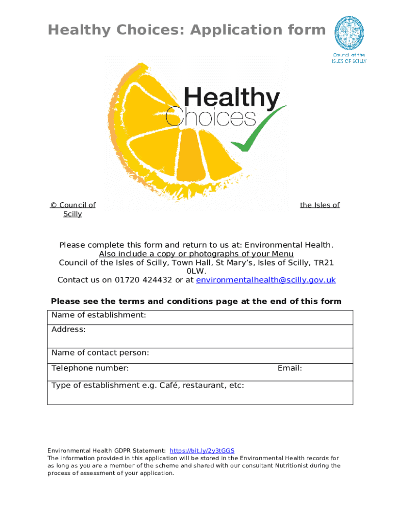 Healthy Choices: Application Doc Template | pdfFiller