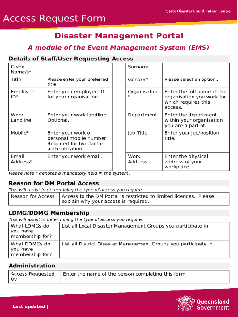 DM Portal Access Request Doc Template | pdfFiller