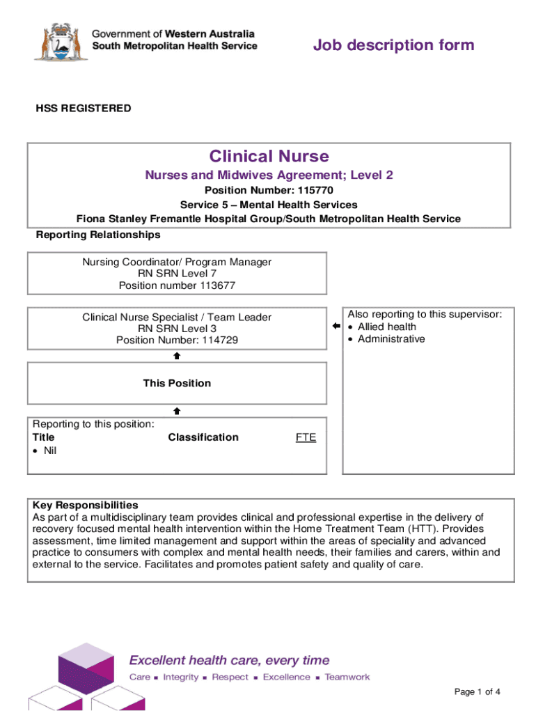 Fillable Online SMHS JDF Template - Clinical Nurse. Template to be used ...