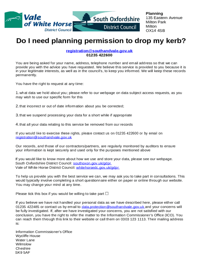 Apply for a dropped kerb/vehicle crossing Doc Template | pdfFiller