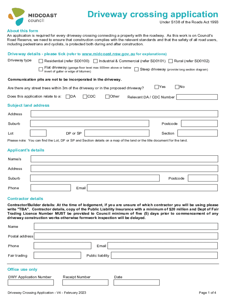 Fillable Online Driveway Construction by private contractor application ...