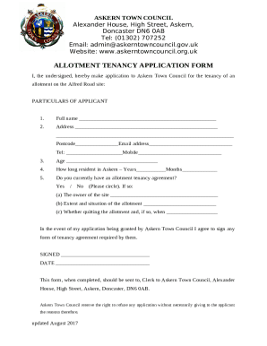 ALLOTMENT TENANCY APPLICATION Doc Template | pdfFiller