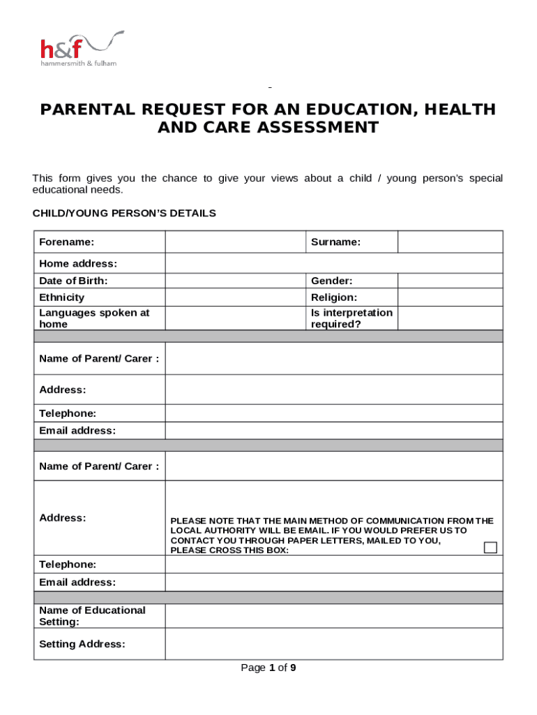 Parental request Doc Template | pdfFiller