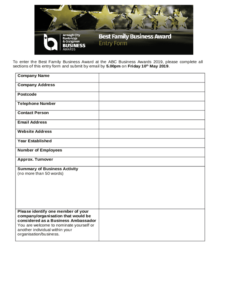 Best-Family-Business-Award-Entry-. ... Doc Template | pdfFiller