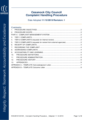 Fillable Online Example for Procedure for Handling of Customer ...