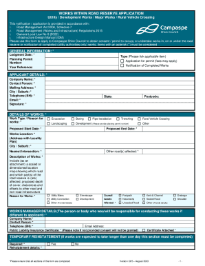 Fillable Online Road opening permit and works within road reserve ...