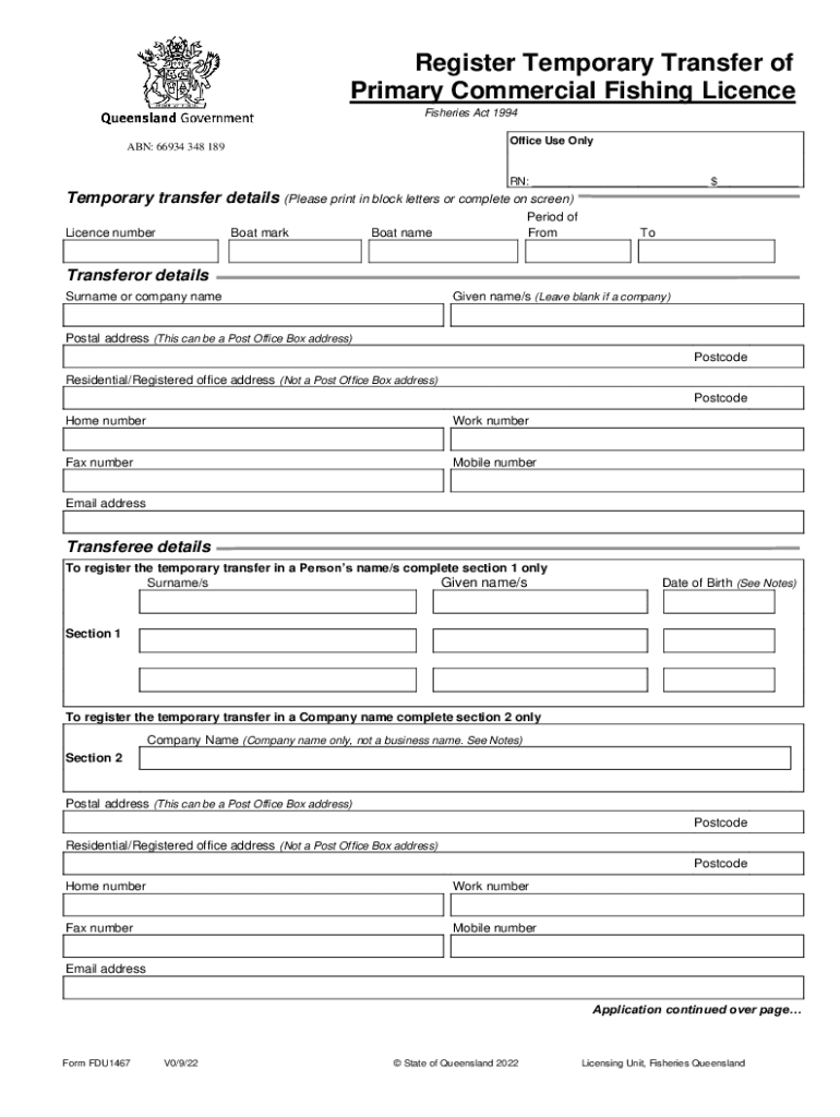 Fillable Online Register Temporary Transfer of Quota Application Fax ...