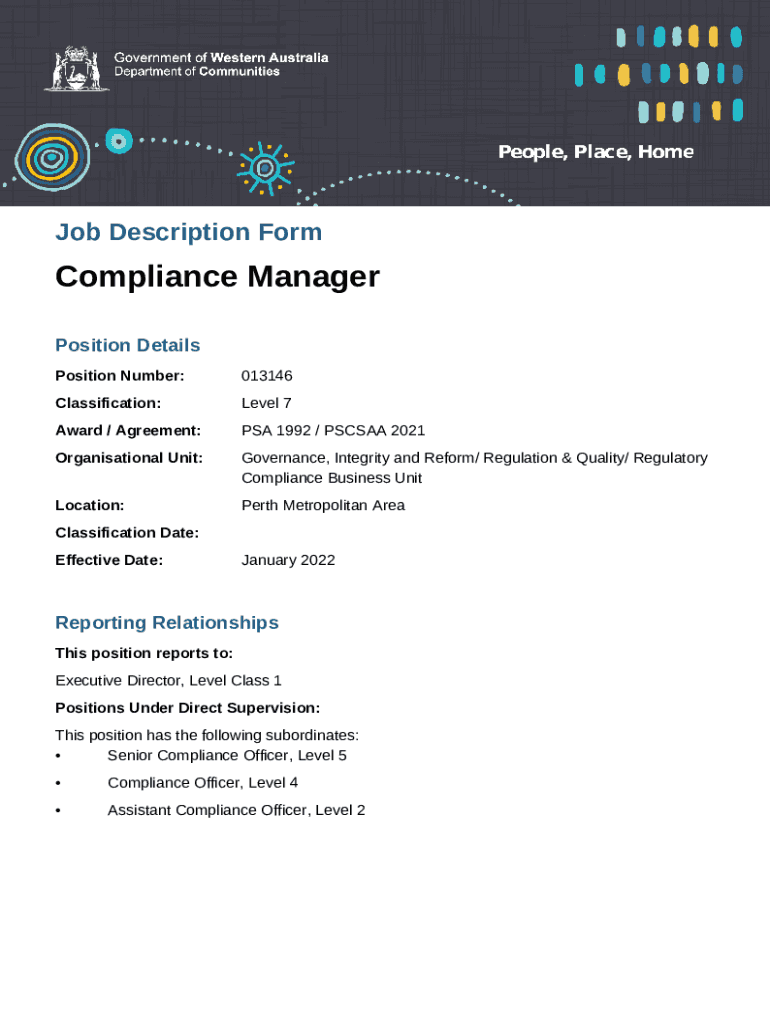 Job Description Compliance Manager Position Details Doc Template ...