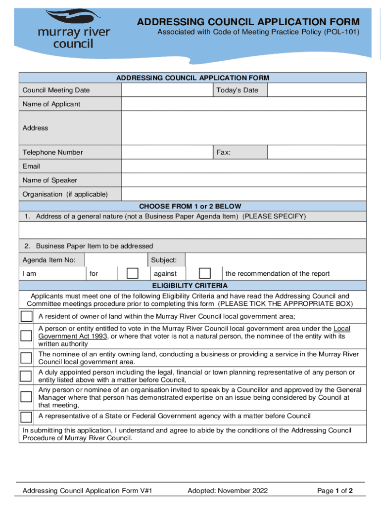 Fillable Online ADDRESSING COUNCIL APPLICATION FORM Fax Email Print - pdfFiller