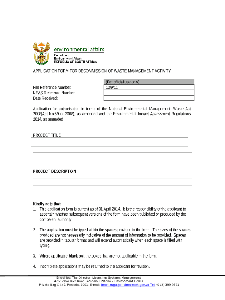 application for decommission of waste management ... - sawic ...
