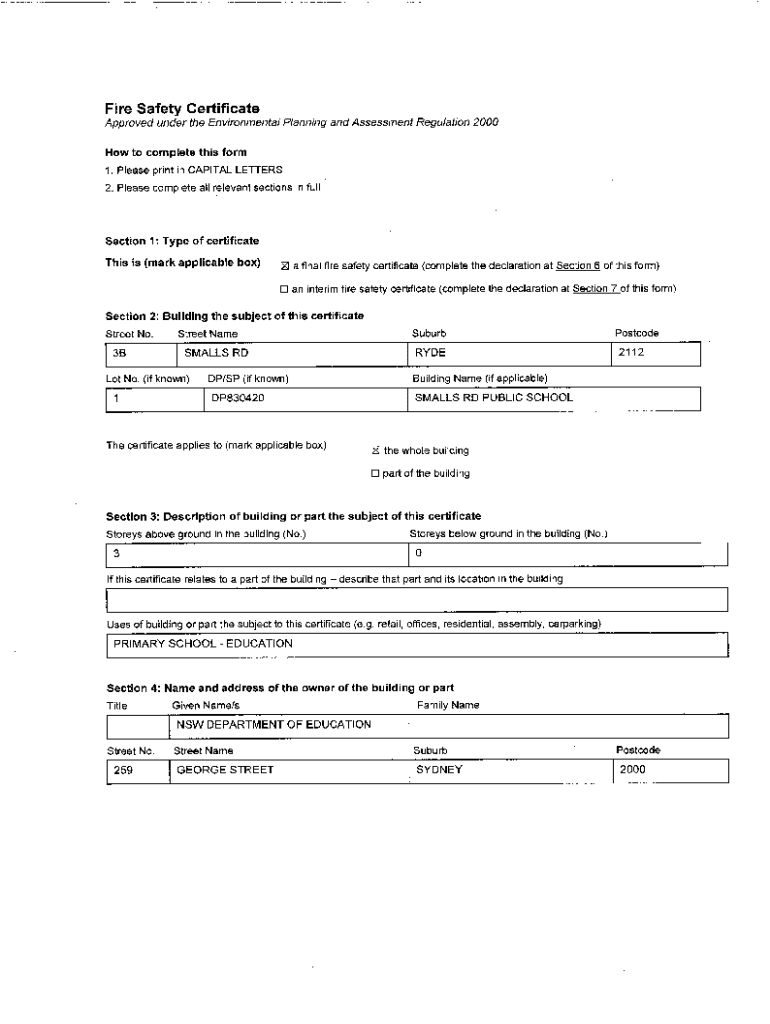 Fillable Online Interim/Final Fire Safety Certificate Fax Email Print ...