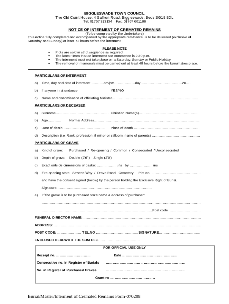 -Interment-of-Cremated-Remains- ... - biggleswadetowncouncil gov Doc ...