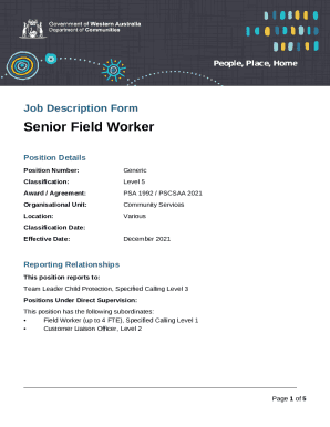 Job Description Senior Field Worker Position Details Doc Template ...