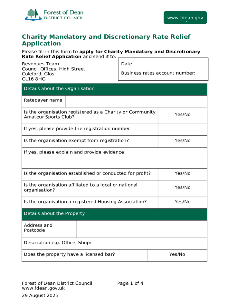 Charitable mandatory discretionary relief application Doc Template | pdfFiller