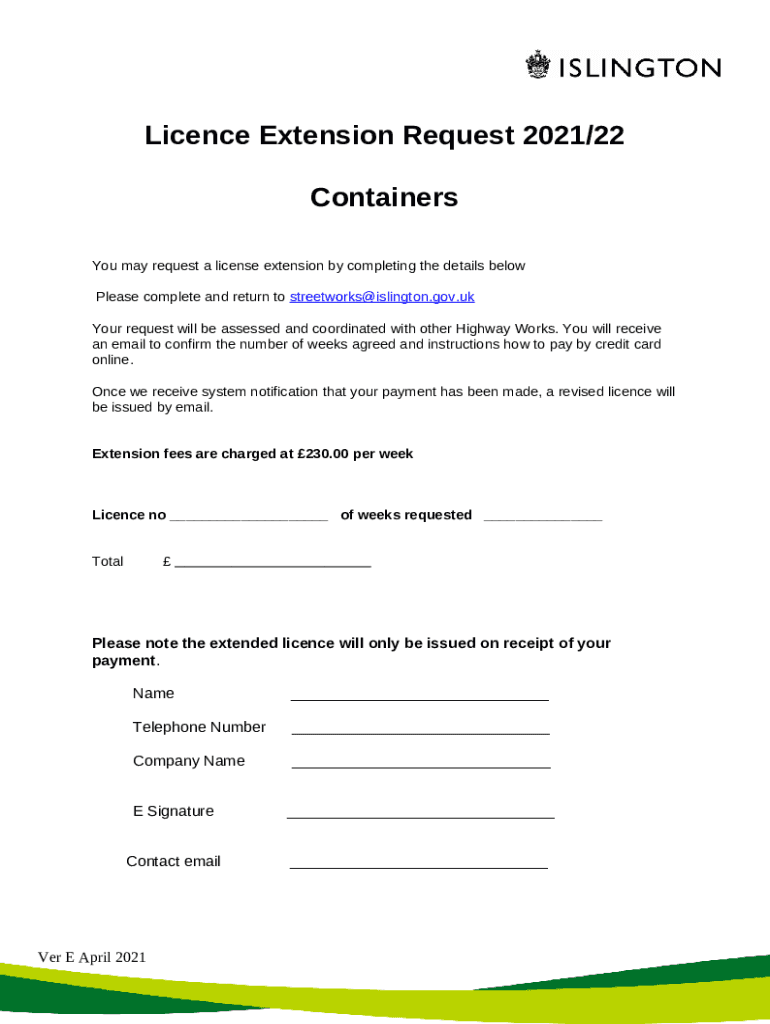Container Extension Request Doc Template | pdfFiller
