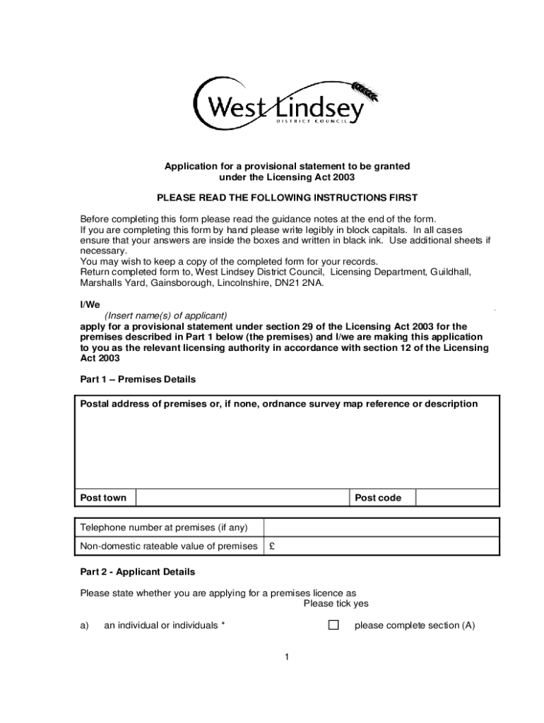 Fillable Online Application for a provisional statement. Application for a provisional statement ...