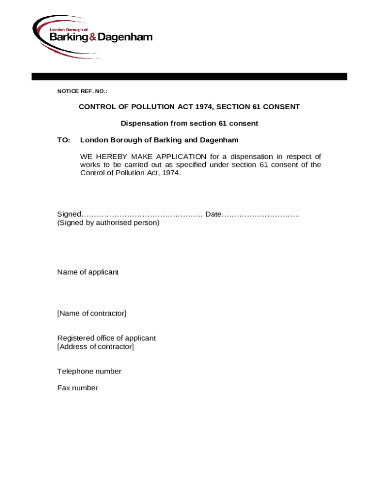 Section 61 dispensation application Doc Template | pdfFiller