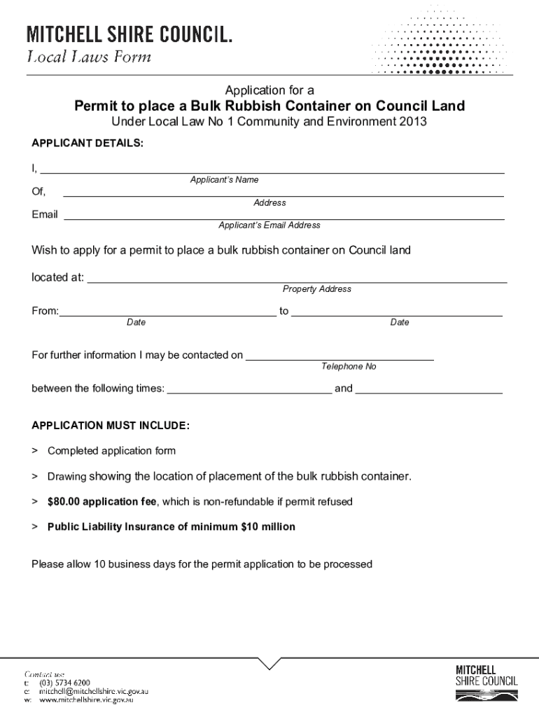 Fillable Online application-for-placement-of-skip-bin-in-public-place ...