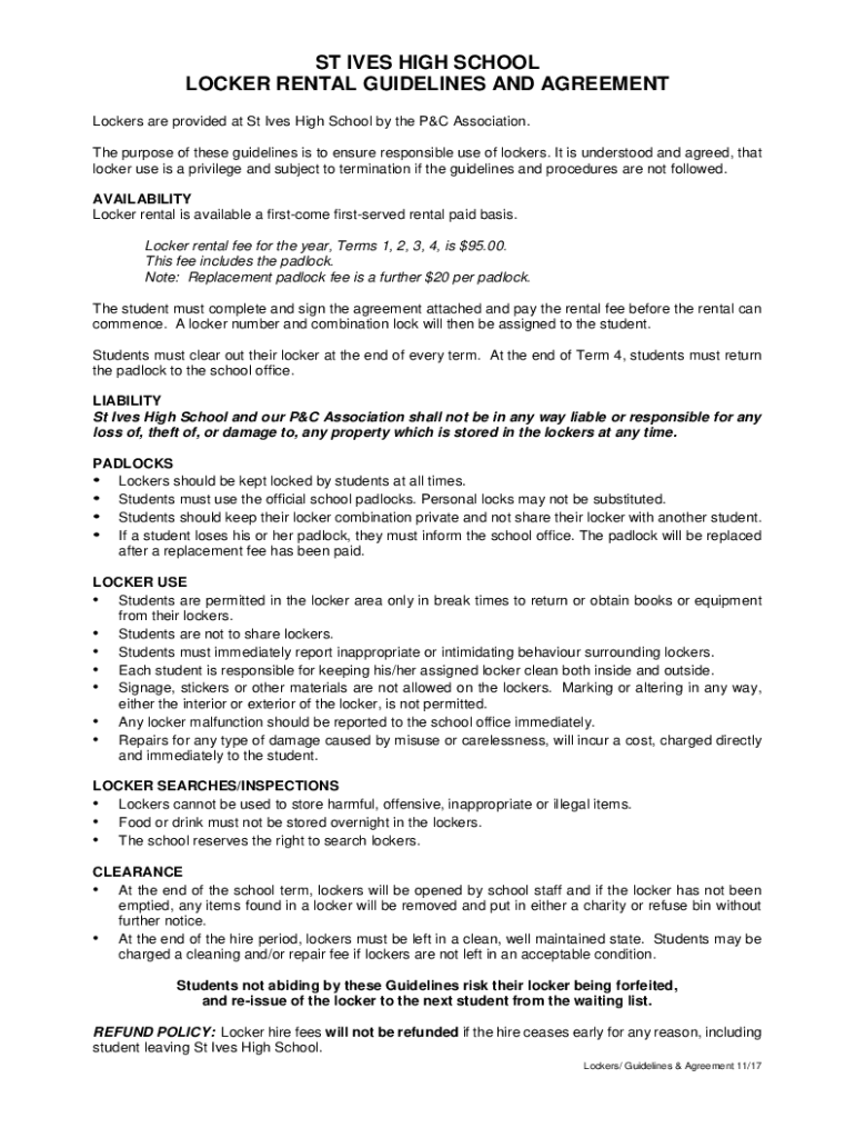 Fillable Online LOCKER RENTAL AGREEMENT Fax Email Print - pdfFiller
