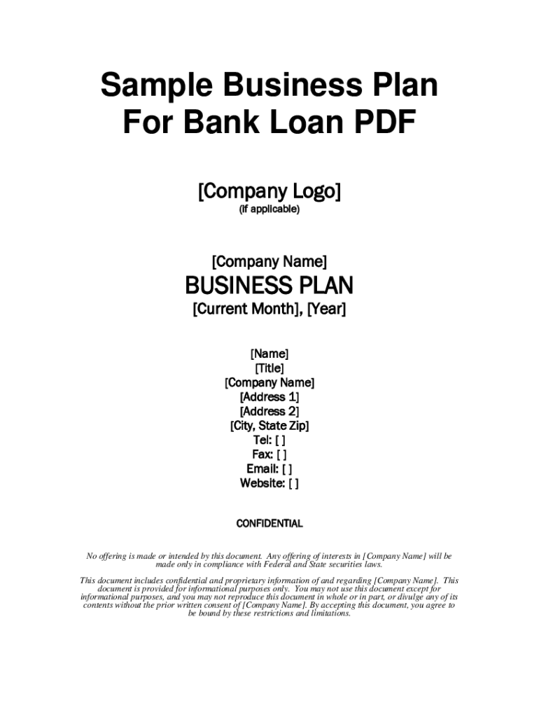 Fillable Online Sample Business Plan For Bank Loan PDF Growthink Fax ...