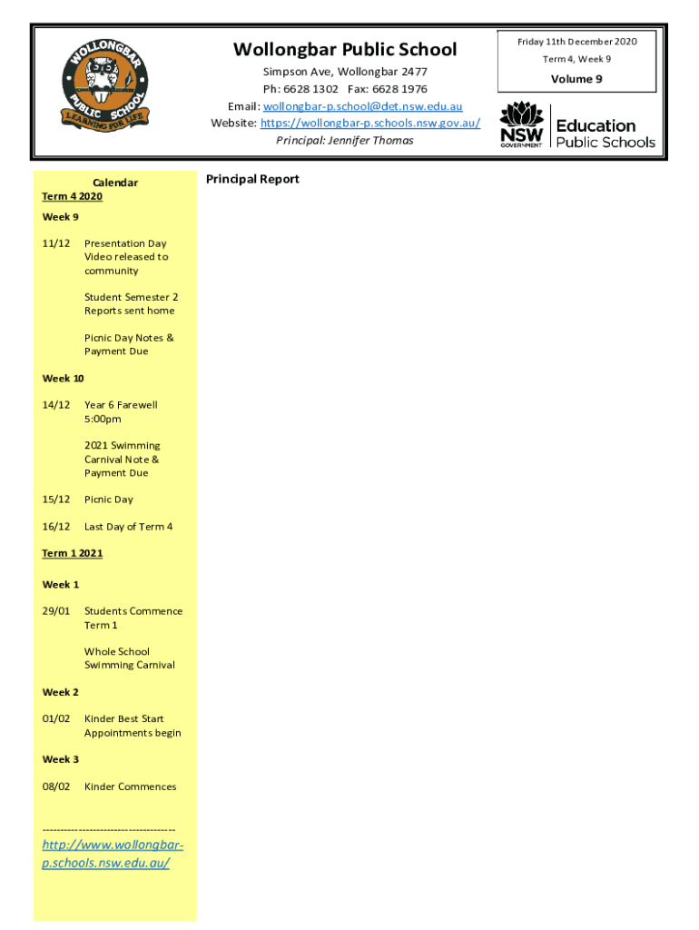 Fillable Online Term 4, Week 9 - Wollongbar Public School Fax Email ...