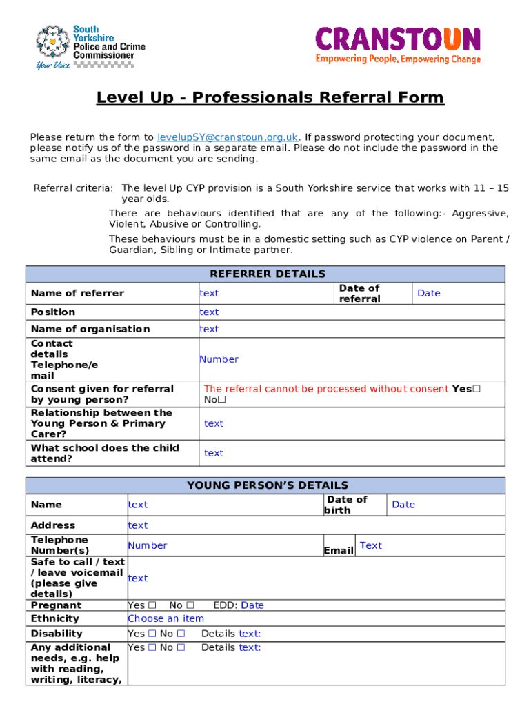 Level Up - Professionals Referral - southyorkshire-pcc gov Doc Template ...