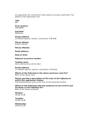 APPLICATION FOR A PAVEMENT LICENCE Doc Template | pdfFiller
